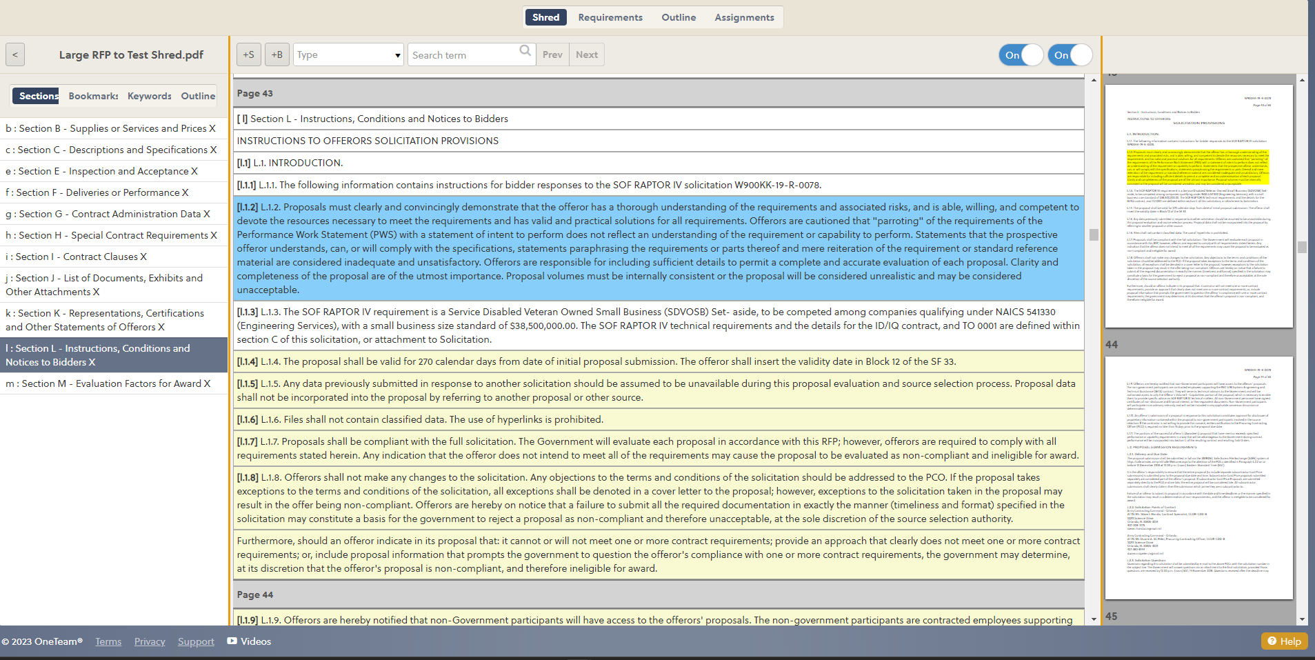 OneTeam Features - RFP Shred